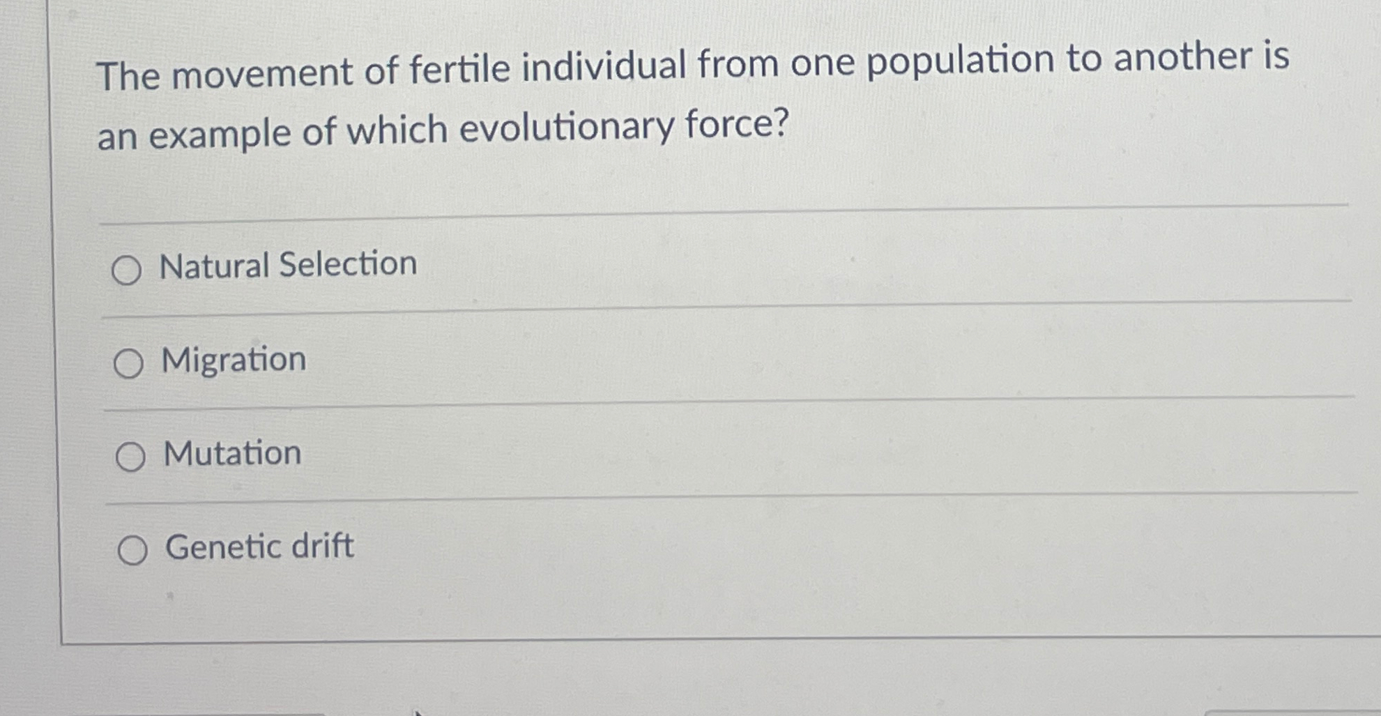 Solved The movement of fertile individual from one | Chegg.com