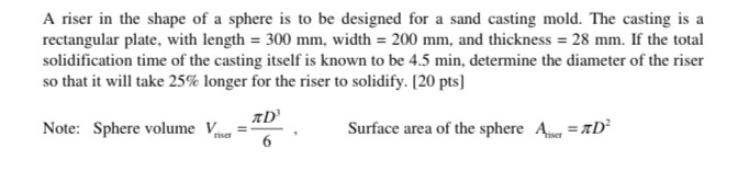 Solved A riser in the shape of a sphere is to be designed | Chegg.com