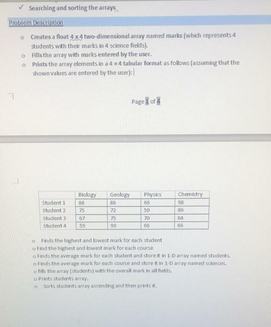 Solved Searching and sorting the arrays Problem Description | Chegg.com
