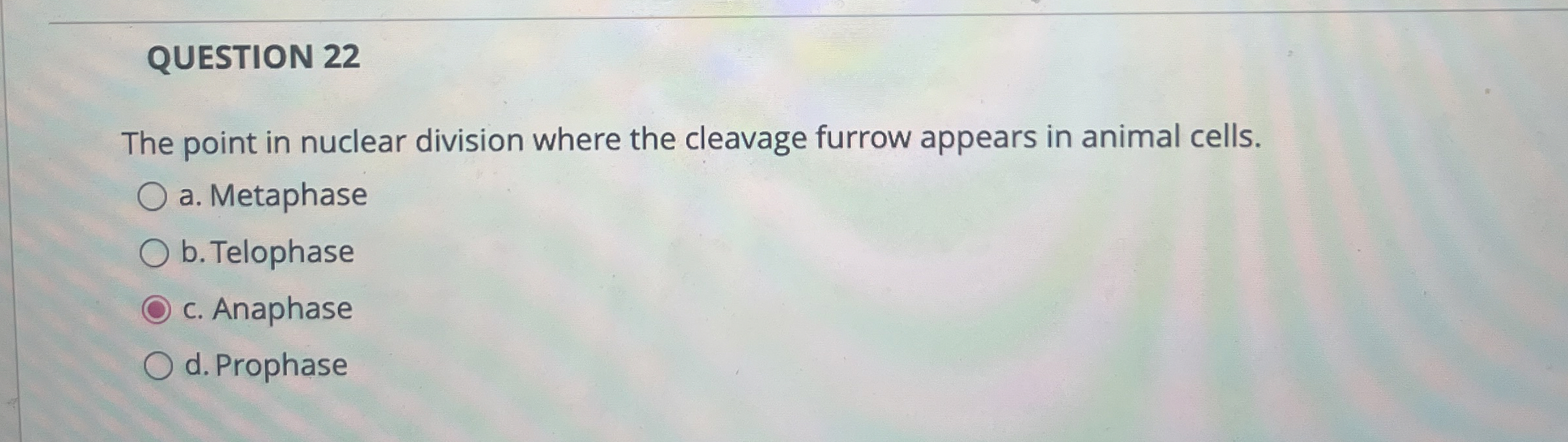 Solved QUESTION 22The point in nuclear division where the | Chegg.com