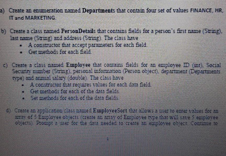Solved a) Create an enumeration named Departments that | Chegg.com