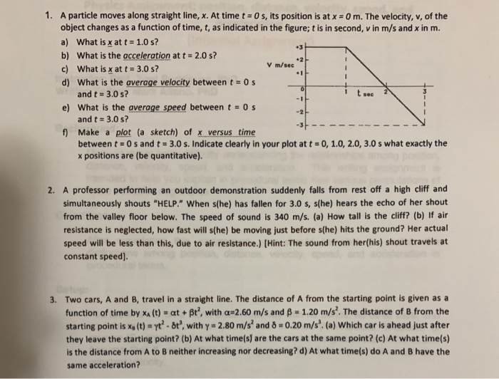 Solved .2 V m/sec 1. A particle moves along straight line, | Chegg.com