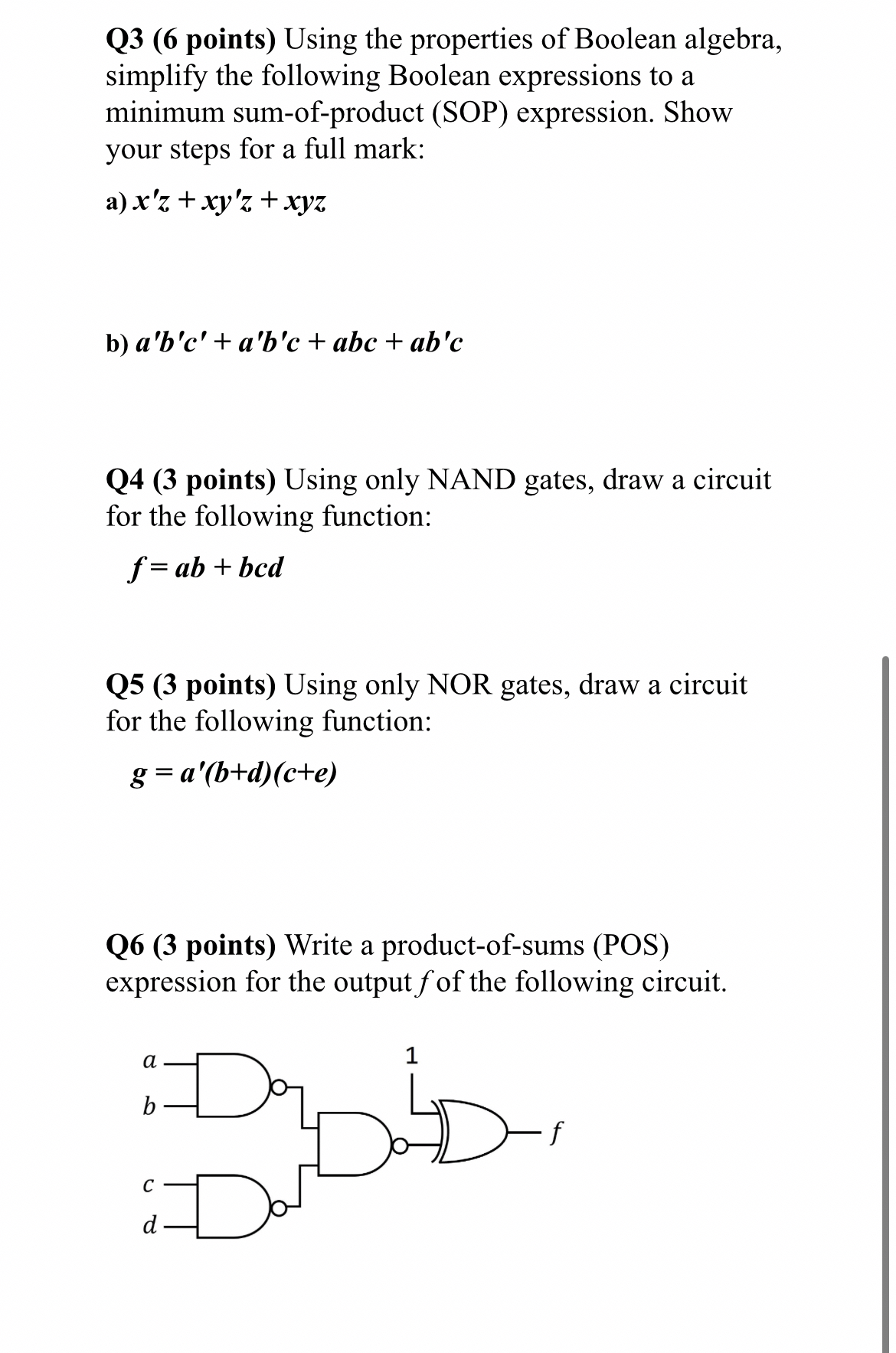 Solved Q3 (6 ﻿points) ﻿Using the properties of Boolean | Chegg.com