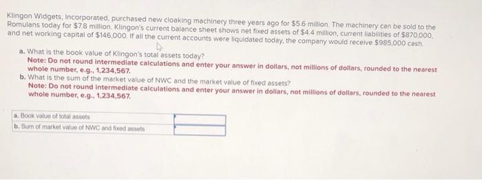 Solved Klingon Widgets, Incorporated, purchased new cloaking | Chegg.com