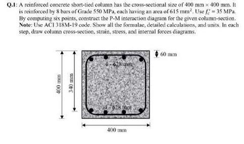 Solved Q.1: A reinforced concrete short-tied column has the | Chegg.com