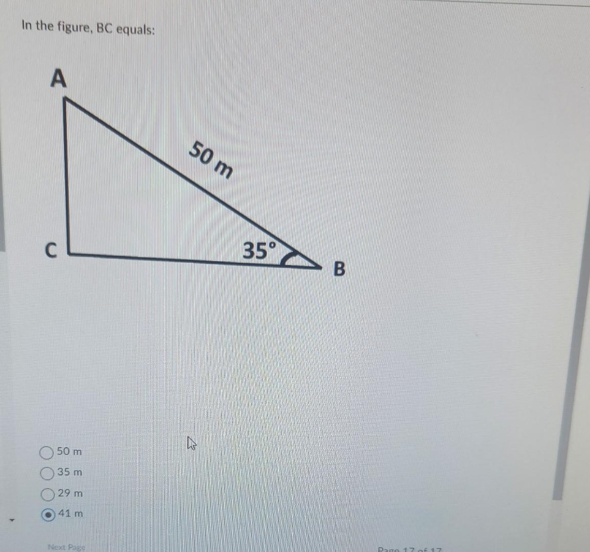 Solved In the figure, BC equals: 50 m 35 m 29 m 41 m | Chegg.com