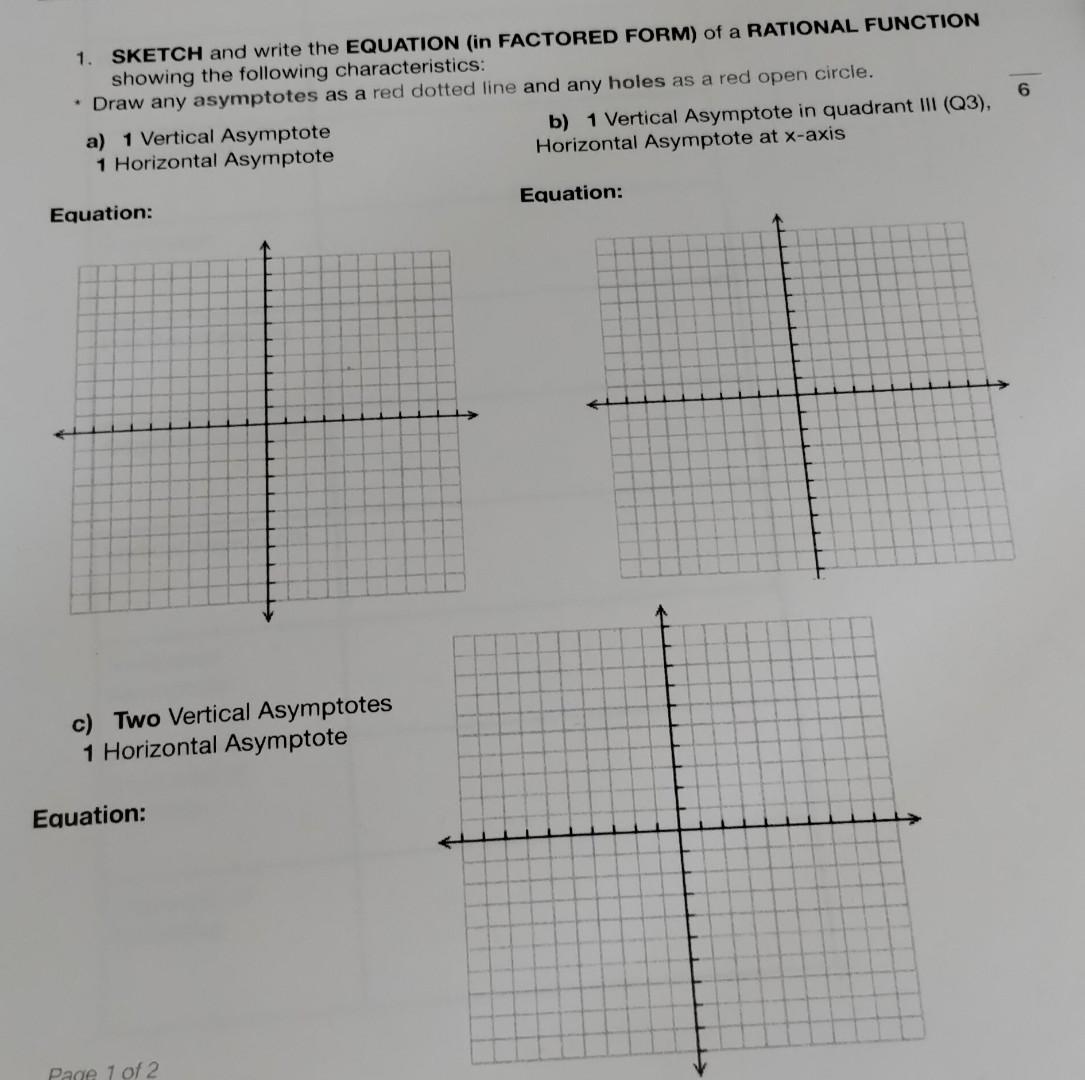 Solved 1. SKETCH and write the EQUATION (in FACTORED FORM) | Chegg.com