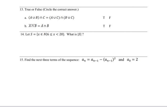 Solved 13. True or False (Circle the correct answer.) a. | Chegg.com