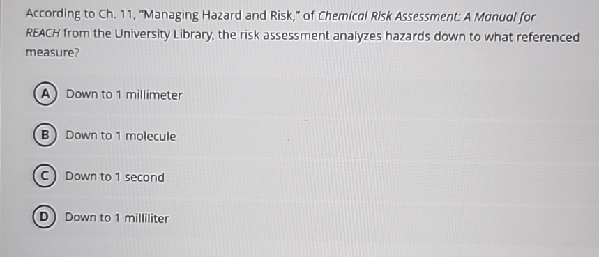 Solved According to Ch. 11, ﻿"Managing Hazard and Risk," of | Chegg.com