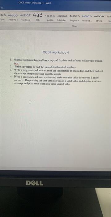 Solved OOP Week 4 Workshop (1) - Word De AaBbc Aabbcc AaB | Chegg.com