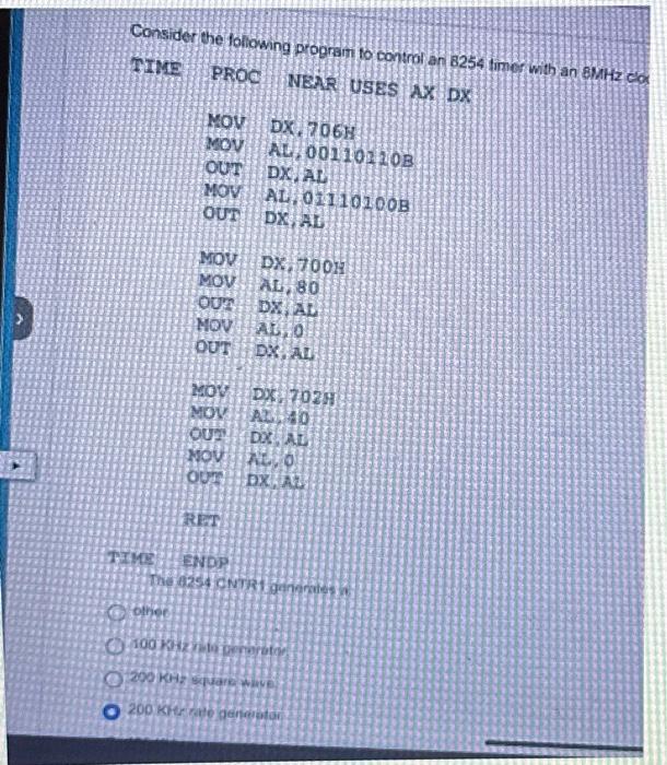 Solved Consider the following program to control an 8254 | Chegg.com