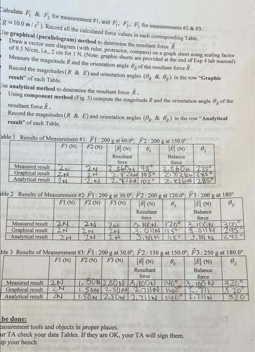Solved Calculate F & F for measurement #1, and F, F. E for | Chegg.com
