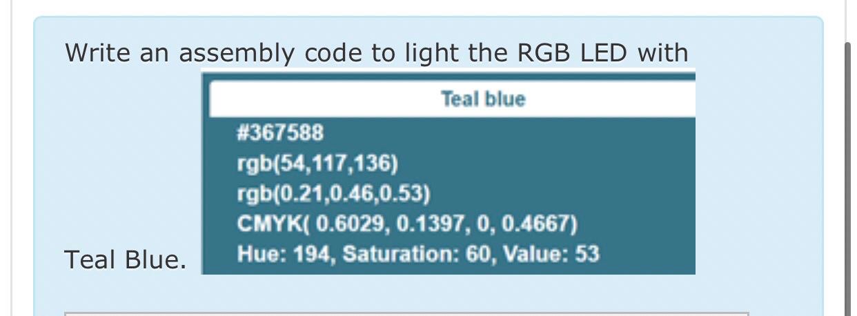 Solved Write an assembly code to light the RGB LED withTeal | Chegg.com