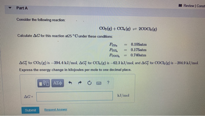 Solved Part A Review Const Consider the following reaction: | Chegg.com Solved Part A Review Const Consider the following reaction: | Chegg.com