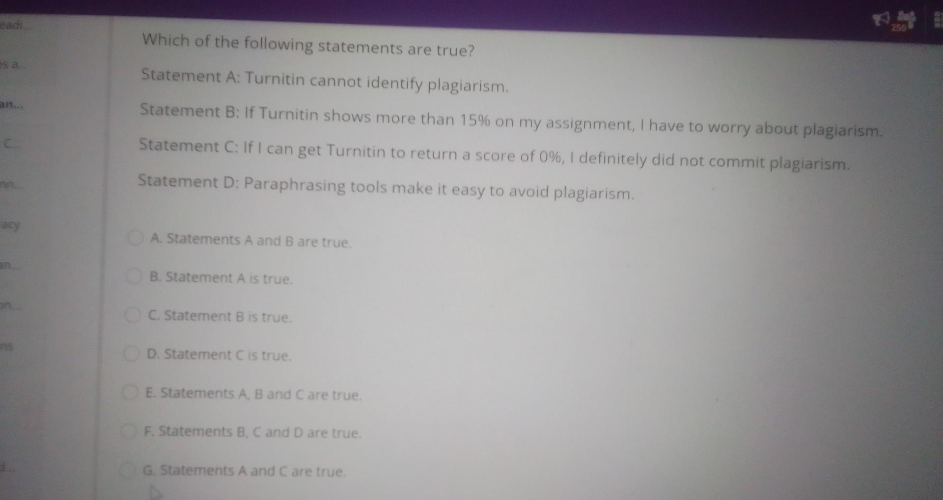 Solved Statement A: A reference is needed when paraphrasing | Chegg.com