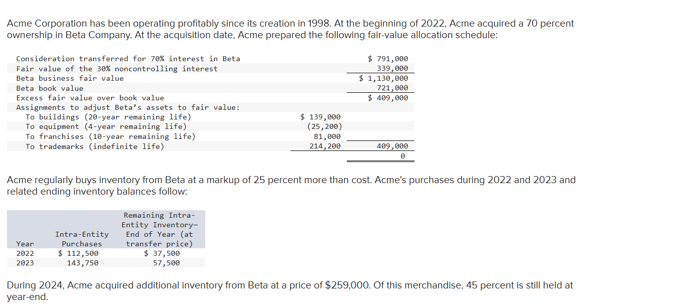 Solved Ask Acme Corporation has been operating profitably | Chegg.com