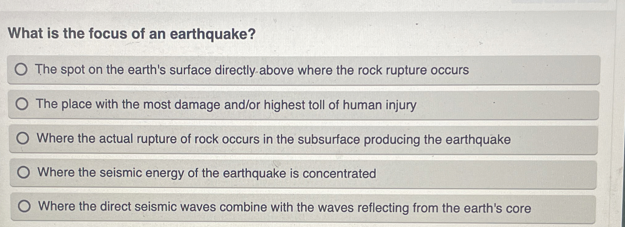 Solved What is the focus of an earthquake?The spot on the | Chegg.com