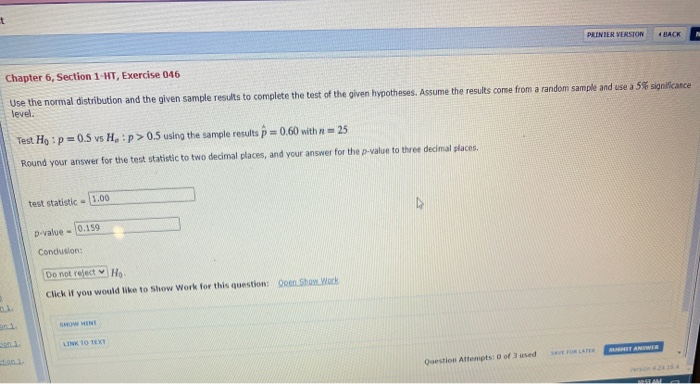 Solved PRINTER VERSION 4 BACK Chapter 6, Section 1-HT, | Chegg.com