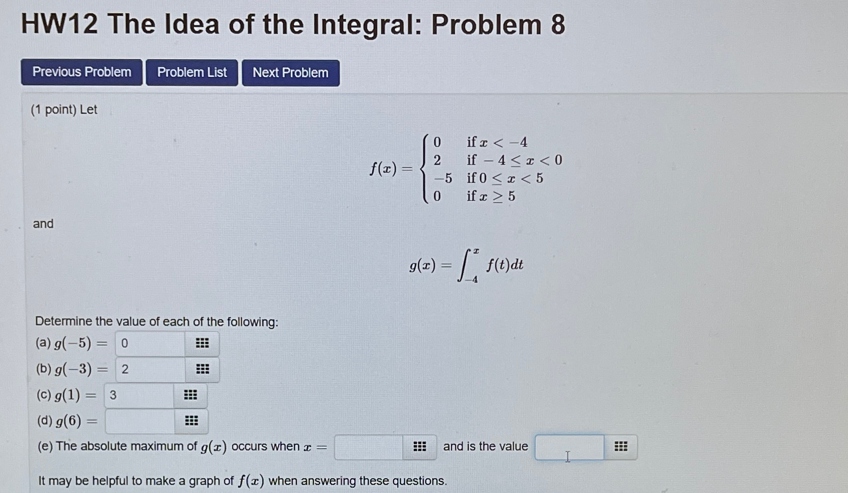 Solved HW12 ﻿The Idea of the Integral: Problem 8(1 ﻿point) | Chegg.com
