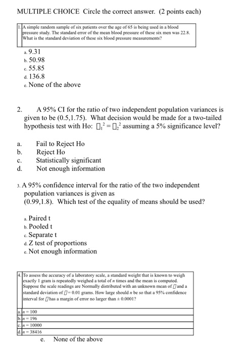 Solved MULTIPLE CHOICE Circle the correct answer. (2 points | Chegg.com