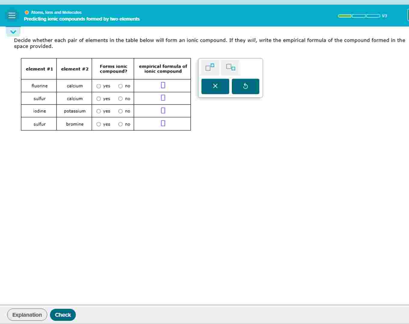 Solved Decide whether each pair of elements in the table | Chegg.com