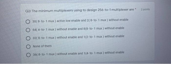 Solved 2 points Q2/ The minimum multiplexers using to design | Chegg.com