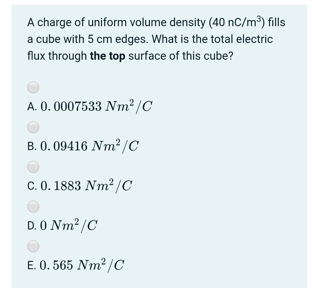 Solved A charge of uniform volume density (40 nC/m2) fills a | Chegg.com