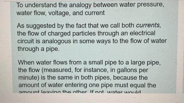To understand the analogy between water pressure, | Chegg.com