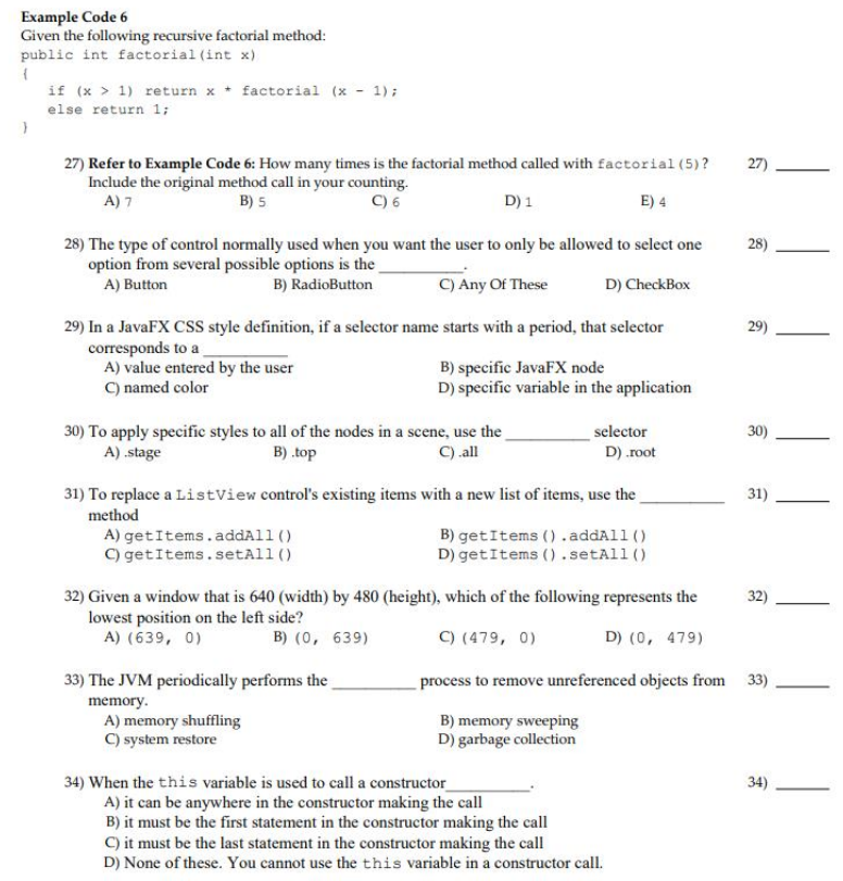 Solved Example Code 6Given the following recursive factorial | Chegg.com