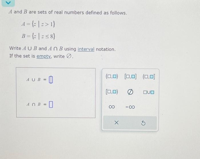 Solved A and B are sets of real numbers defined as follows. | Chegg.com