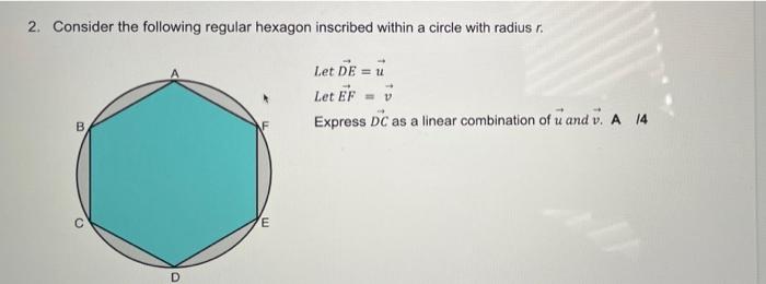 Solved 2. Consider the following regular hexagon inscribed | Chegg.com