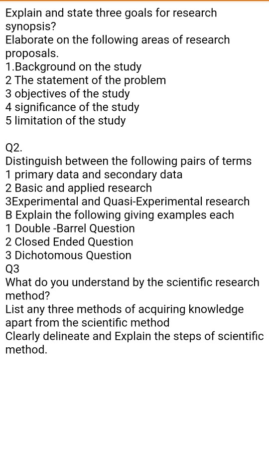 Solved Explain And State Three Goals For Research Synopsis Chegg