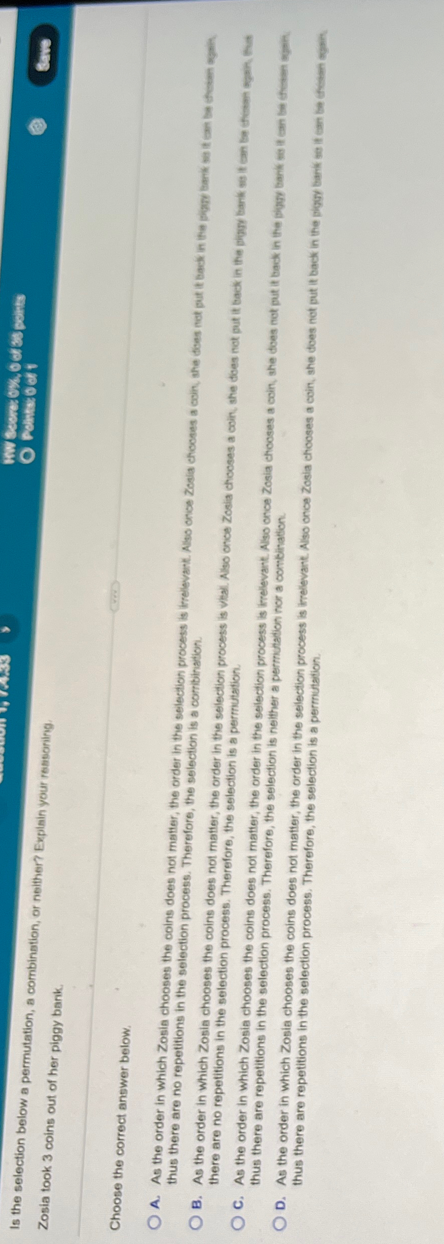 Solved Is the selection below a permutation, a combinstion, | Chegg.com