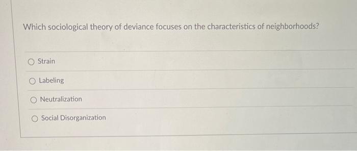 Which sociological theory of deviance focuses on the | Chegg.com