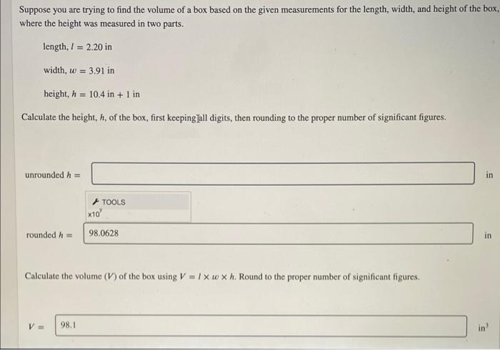 Solved Suppose you are trying to find the volume of a box | Chegg.com