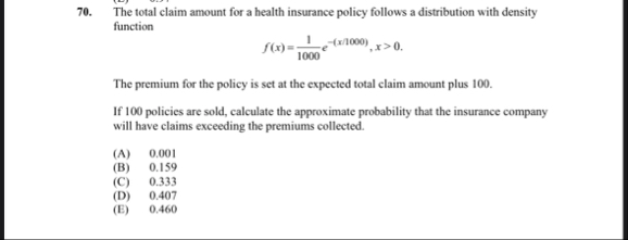 Solved The total claim amount for a health insurance policy | Chegg.com