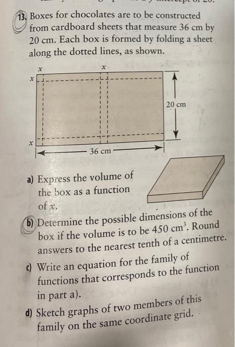 Solved 13. Boxes for chocolates are to be constructed from | Chegg.com