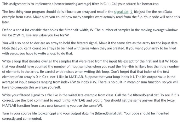 Solved This assignment is to implement a boxcar (moving | Chegg.com