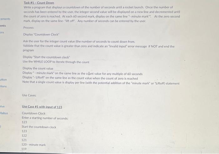 Solved Task #1 - Count Down Write a program that displays a | Chegg.com