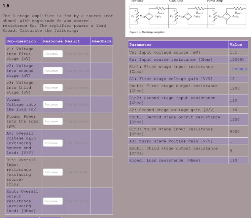 Solved 1.5The 3 ﻿stage amplifier is fed by a source (not | Chegg.com
