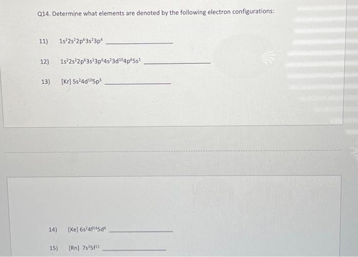 Solved Q14. Determine what elements are denoted by the | Chegg.com