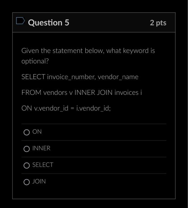 Solved Question 1 2pts When Combining Two Select Statements