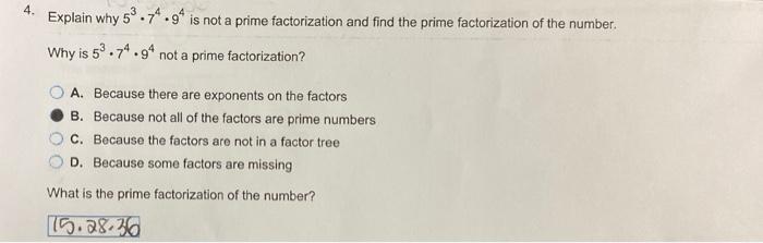 Solved 4. Explain why 58.74.9* is not a prime factorization | Chegg.com