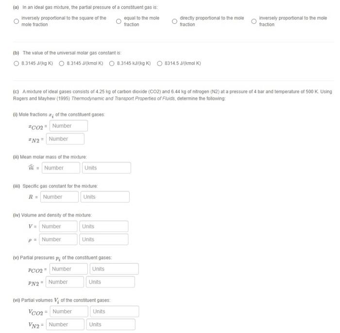 Solved (a) In an ideal gas mixture, the partial pressure of | Chegg.com