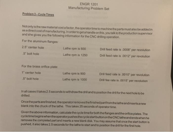 Solved ENGR 1201 Manufacturing Problem Set Problem 3-Cycle | Chegg.com