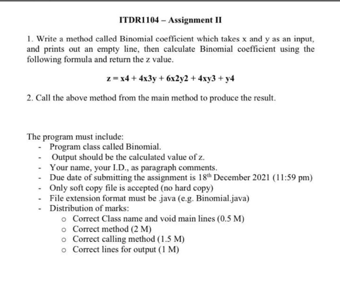 Solved ITDR1104 - Assignment II 1. Write a method called | Chegg.com