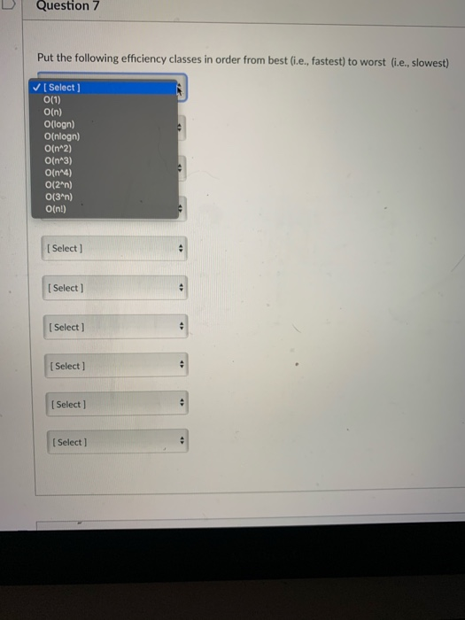 Solved Question 7 Put the following efficiency classes in | Chegg.com