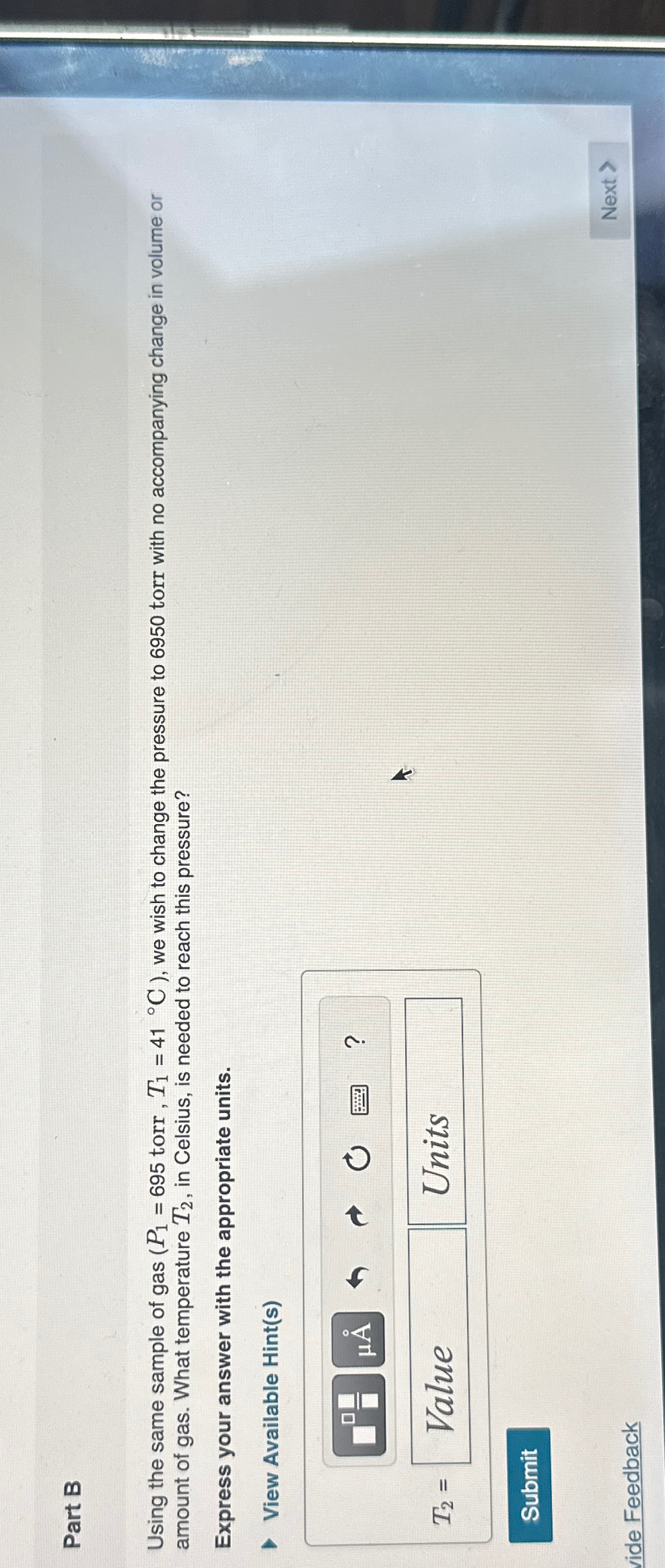 Solved Part BUsing the same sample of gas ( P1=695 | Chegg.com