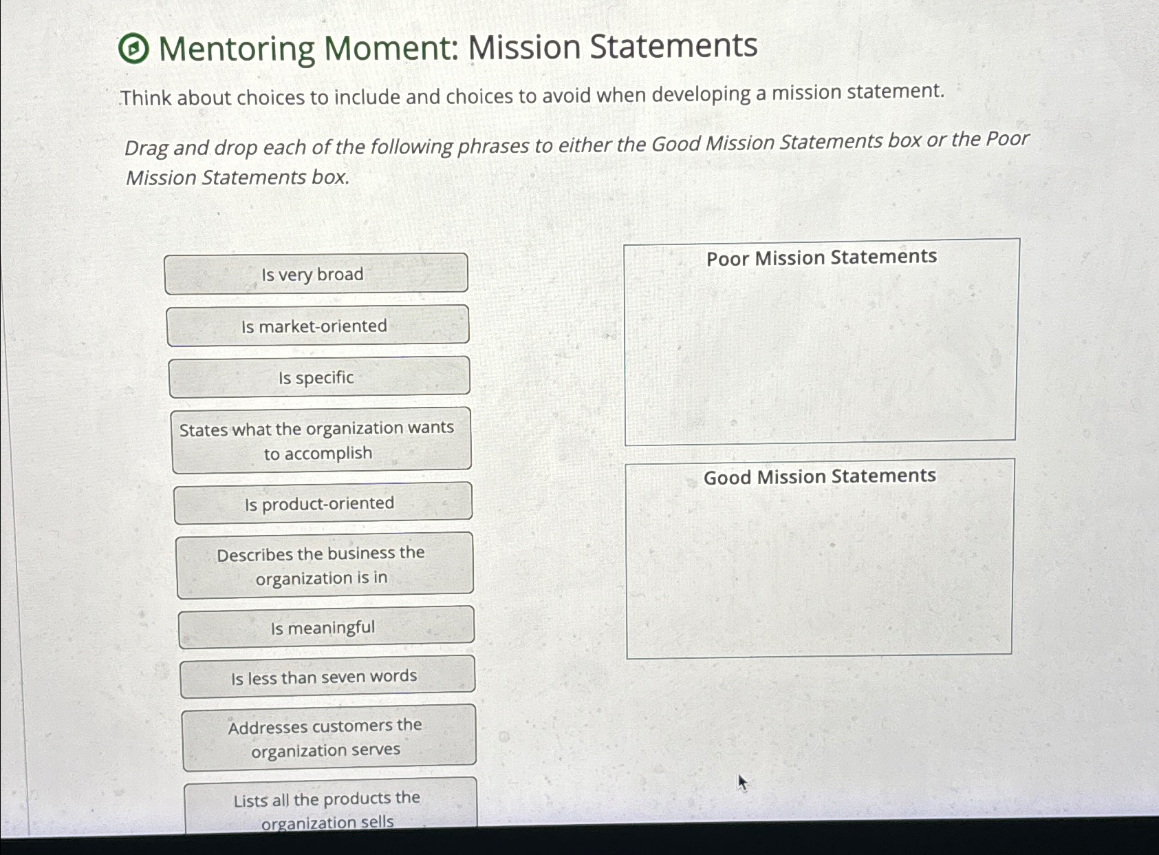 Solved () ﻿Mentoring Moment: Mission StatementsThink about | Chegg.com