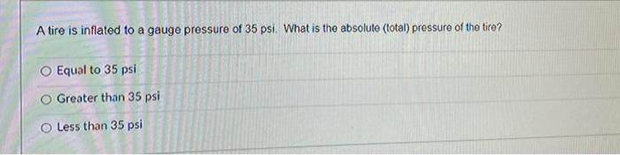 Solved A tire is inflated to a gauge pressure of 35 psi. | Chegg.com